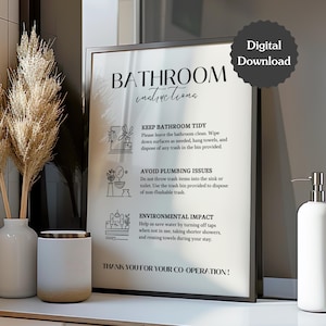 Bathroom Instructions & Rules Sign for Airbnb; Save Water, Tidy Up ...
