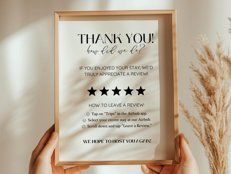 Please Leave a Review Sign; Feedback Request; Airbnb, Rental, Small ...