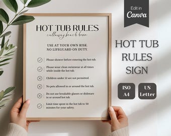 Hot Tub Rules Sign Printable and Editable Sign for Airbnb, VRBO, Rental ...