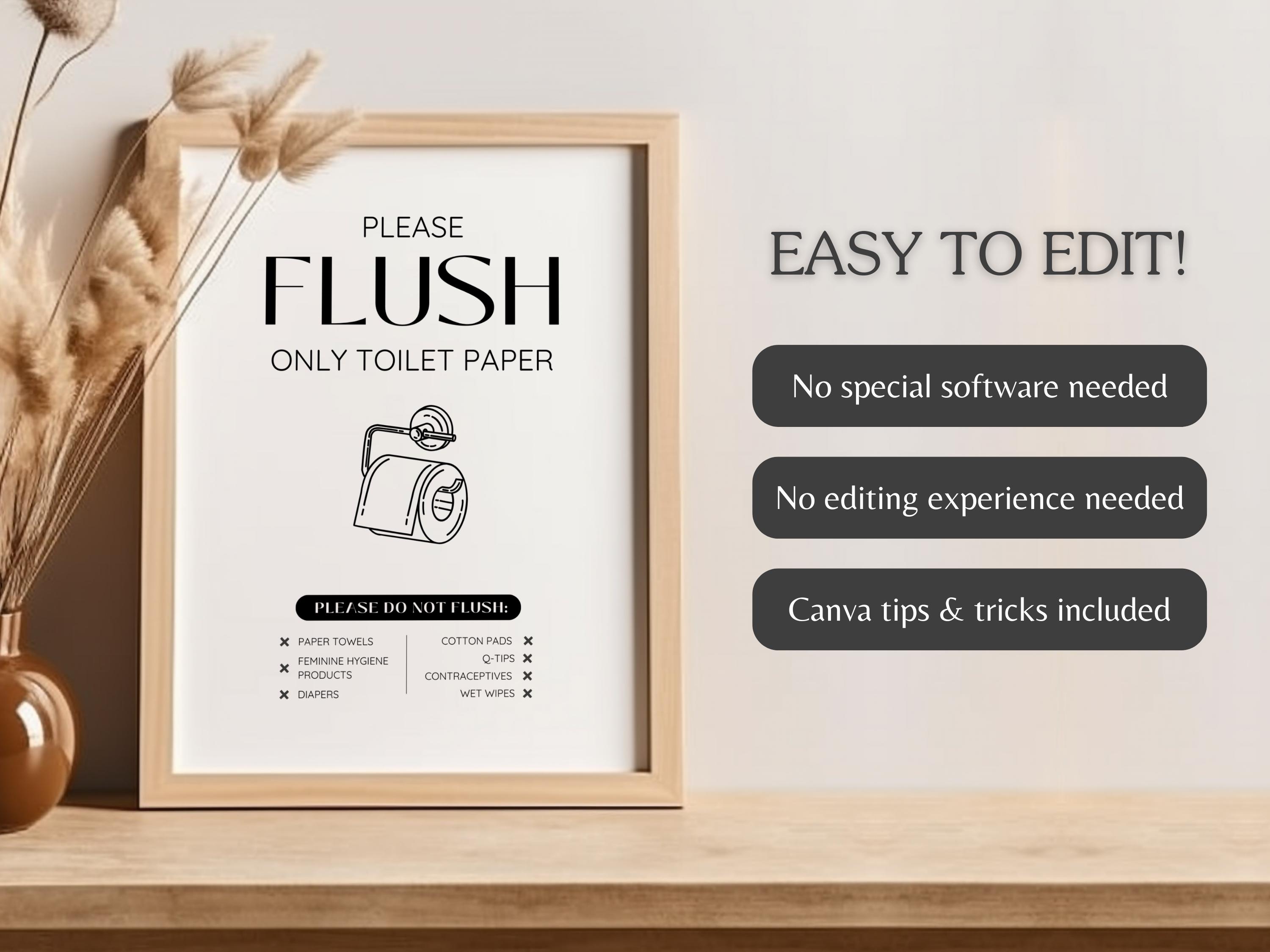 Airbnb Bathroom Sign, Flush Only Toilet Paper Septic System Sign US ...