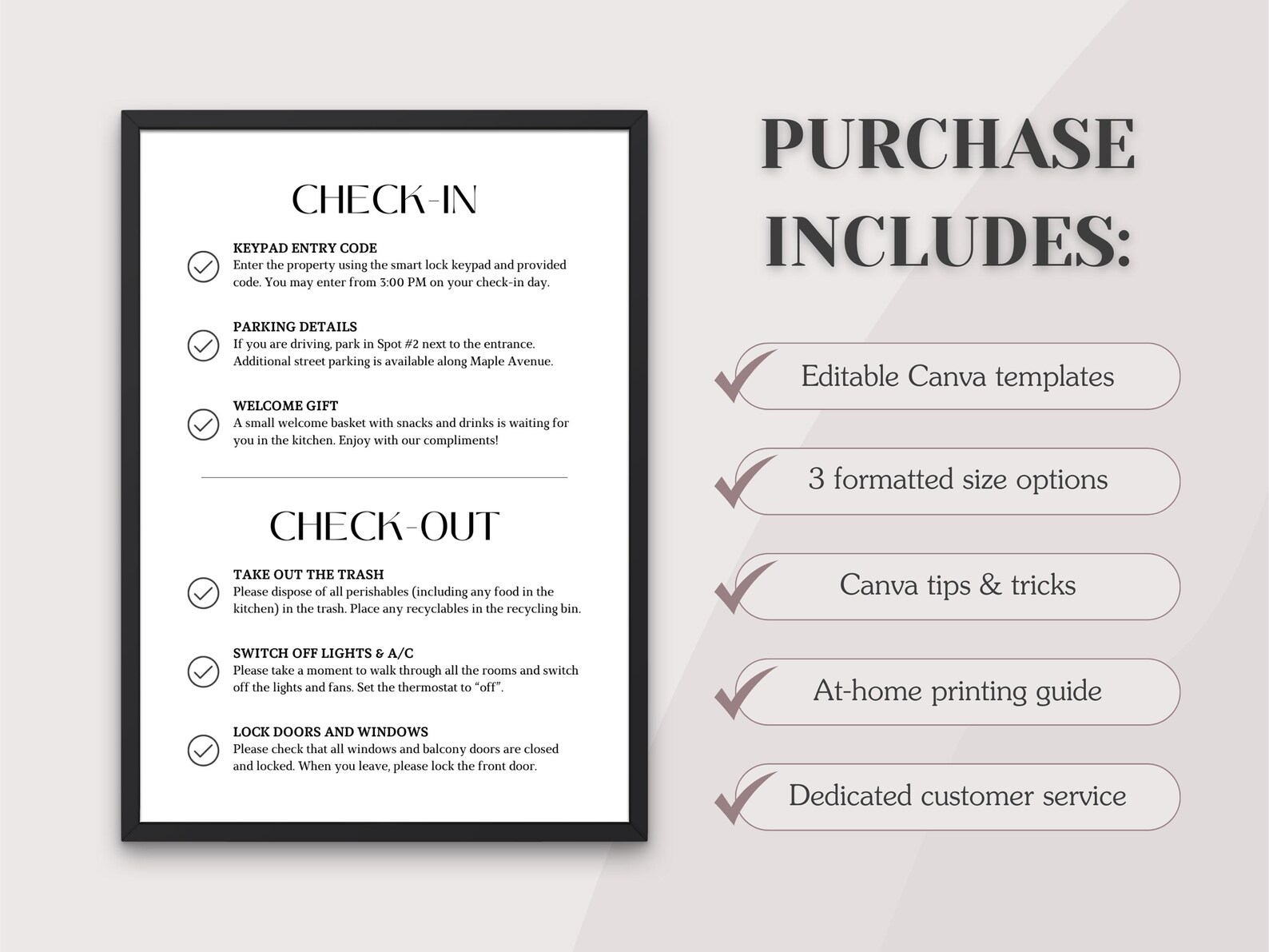Check-in & Check-out Instructions Sign for Airbnb or VRBO; FULLY ...