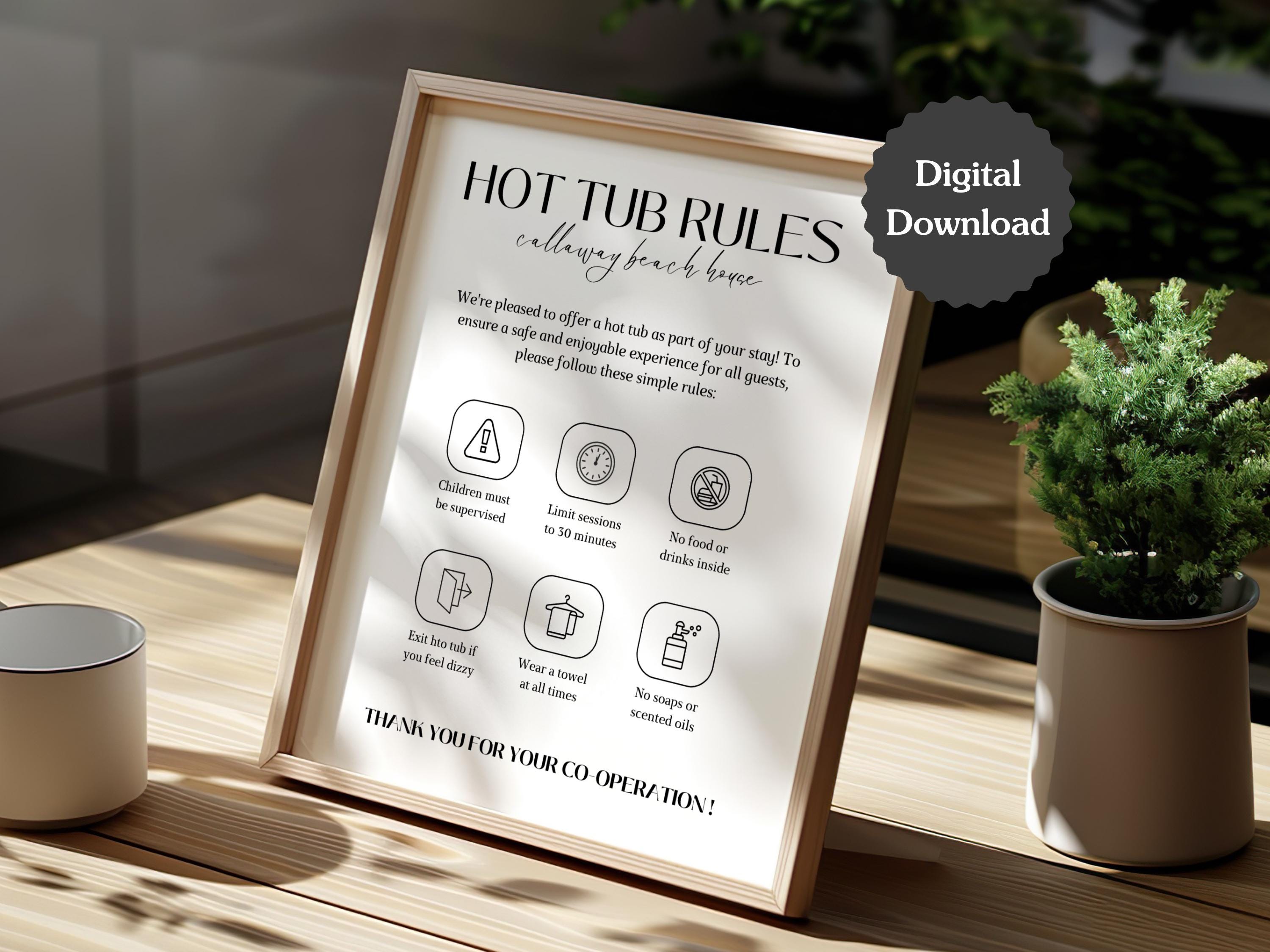 Hot Tub Rules & Safety Sign for Airbnb or Short-term Rental, A4, US ...