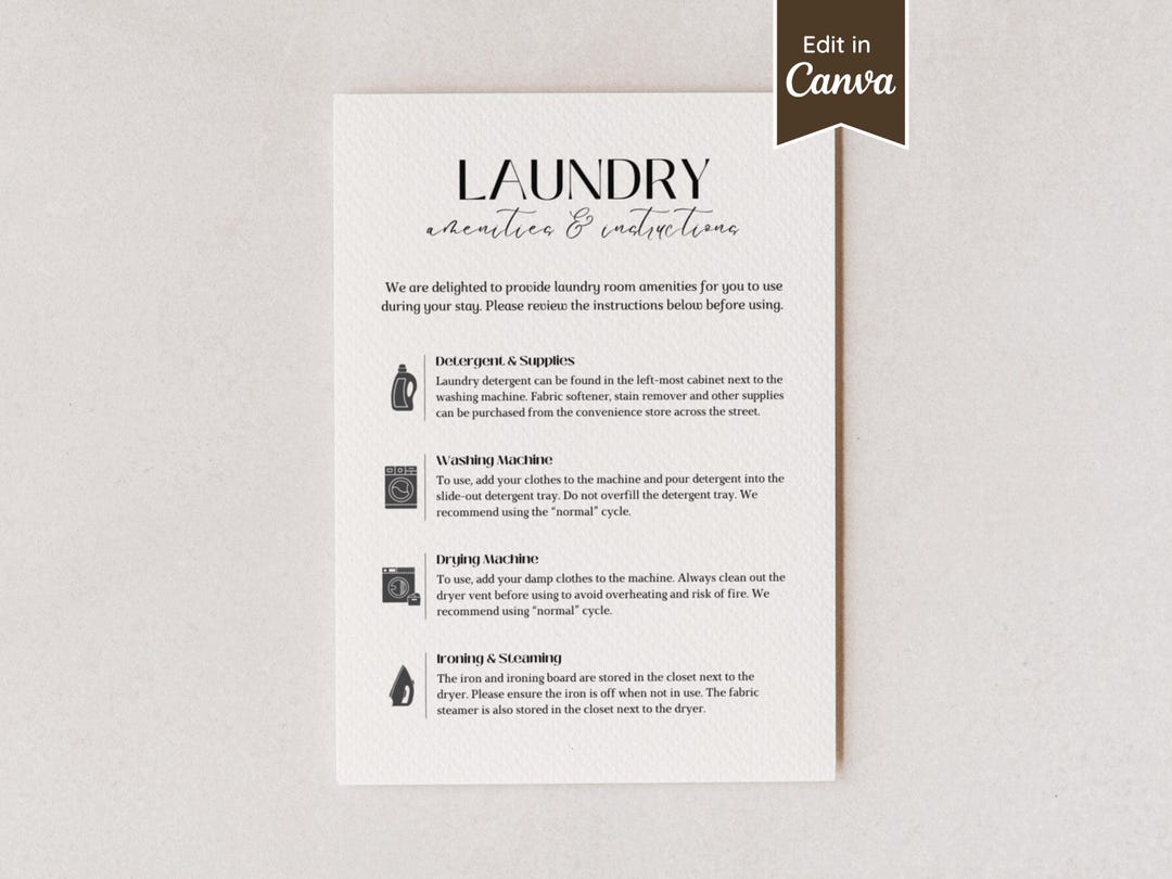 Laundry Amenities / Instructions Sign for Airbnb Short-term Rental ...