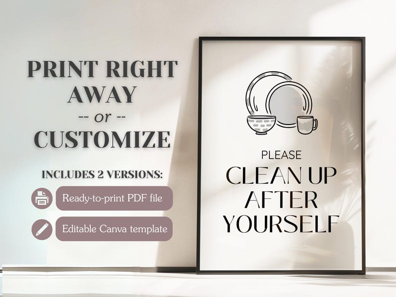 Clean up After Yourself Sign; Put Dishes Away, Take Out Trash Kitchen ...