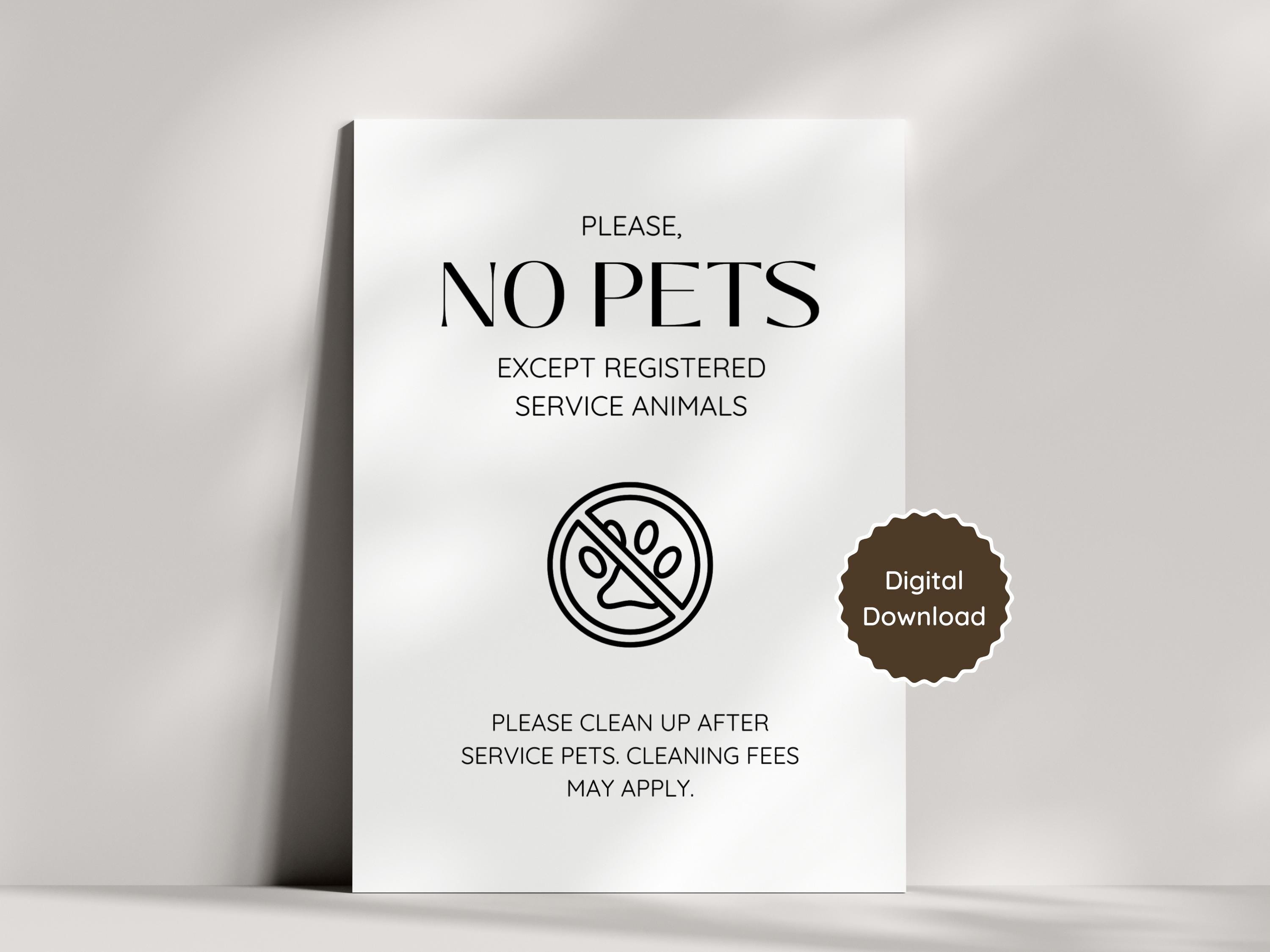 No Pets Allowed Airbnb Sign; Service Animals Only; Please Clean up ...