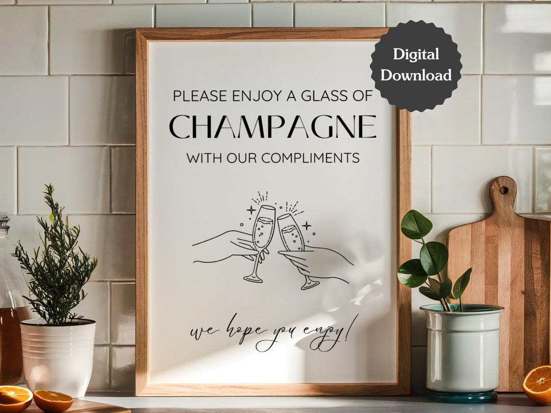 Complimentary Champagne Glass Sign for Airbnb or Business; Free Wine ...