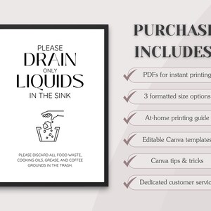 Drain Only Liquids Kitchen Sink Sign | No Food in Sink Sign | Keep ...