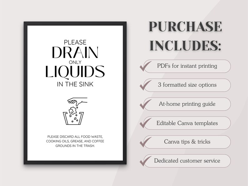 Drain Only Liquids Kitchen Sink Sign | No Food in Sink Sign | Keep ...