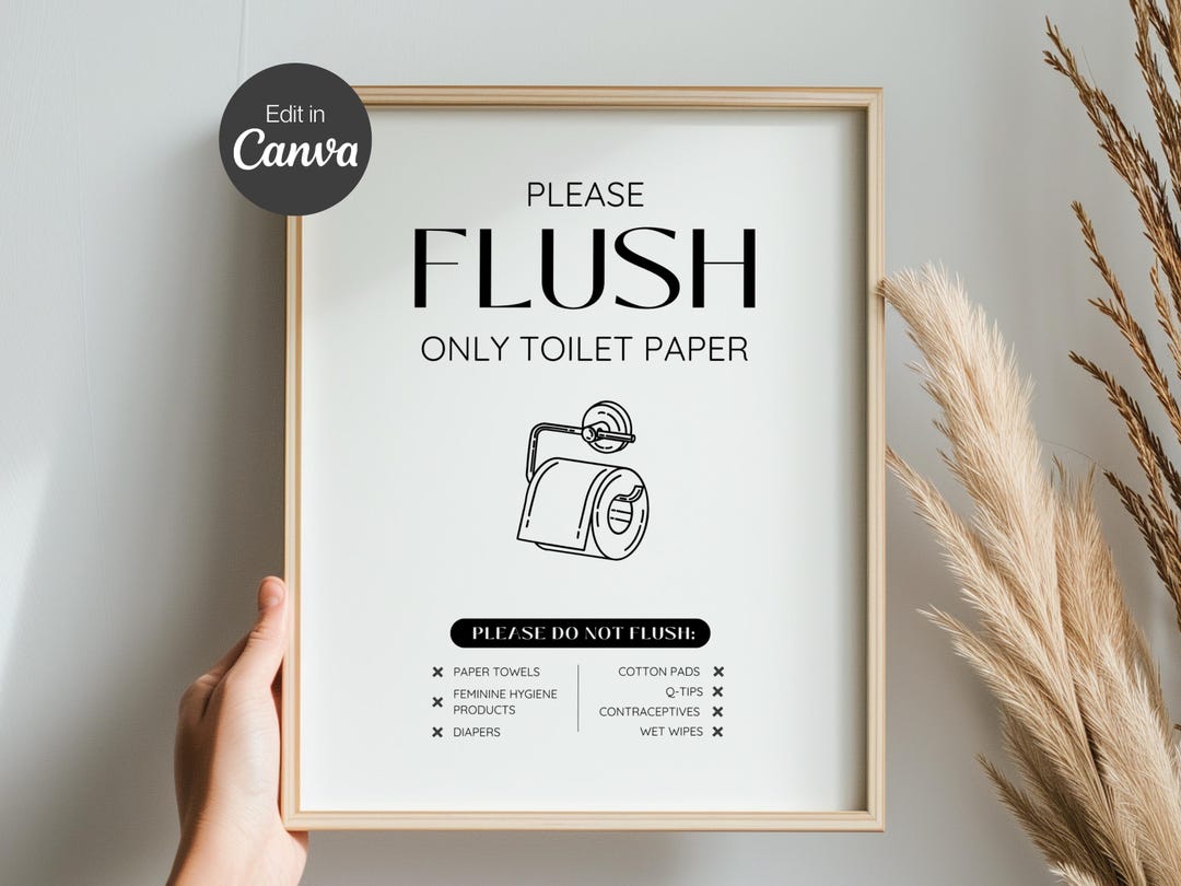 Airbnb Bathroom Sign, Flush Only Toilet Paper Septic System Sign US ...