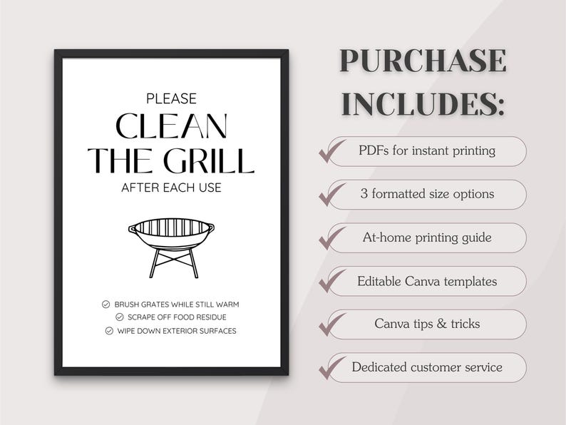 Clean Grill After Use Sign for Airbnb; Barbecue Use Rules and ...