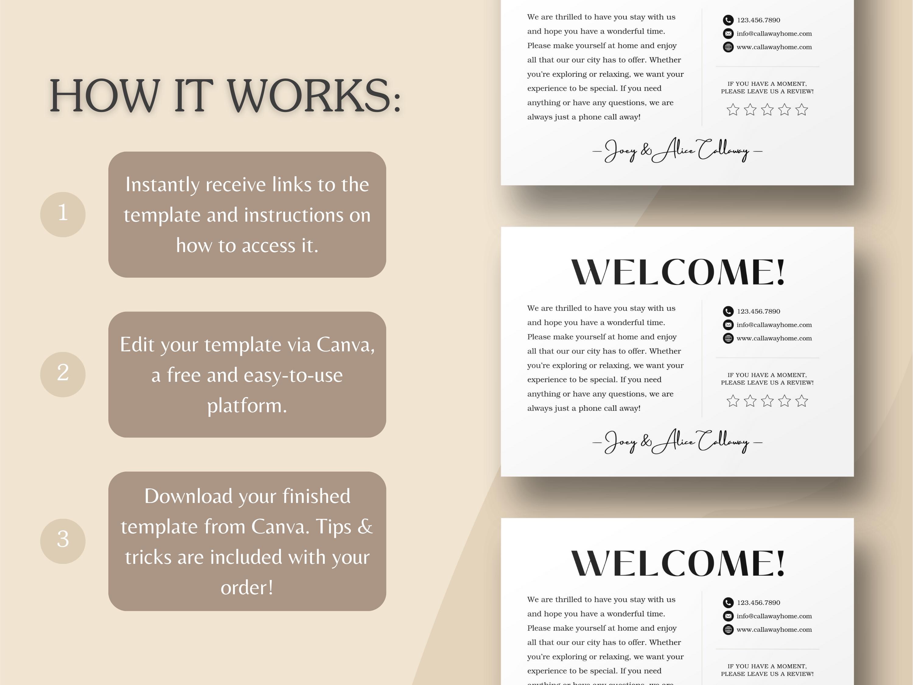 Airbnb Personalized Welcome Note | Visitor Card & Contact Info Sheet ...