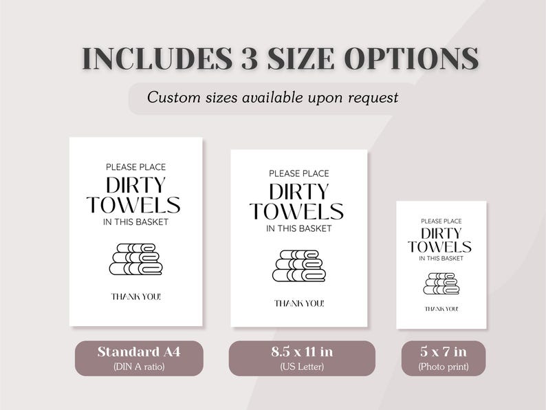 Dirty Towels Go Here Sign Airbnb; Place Used Towels in Basket; Laundry ...