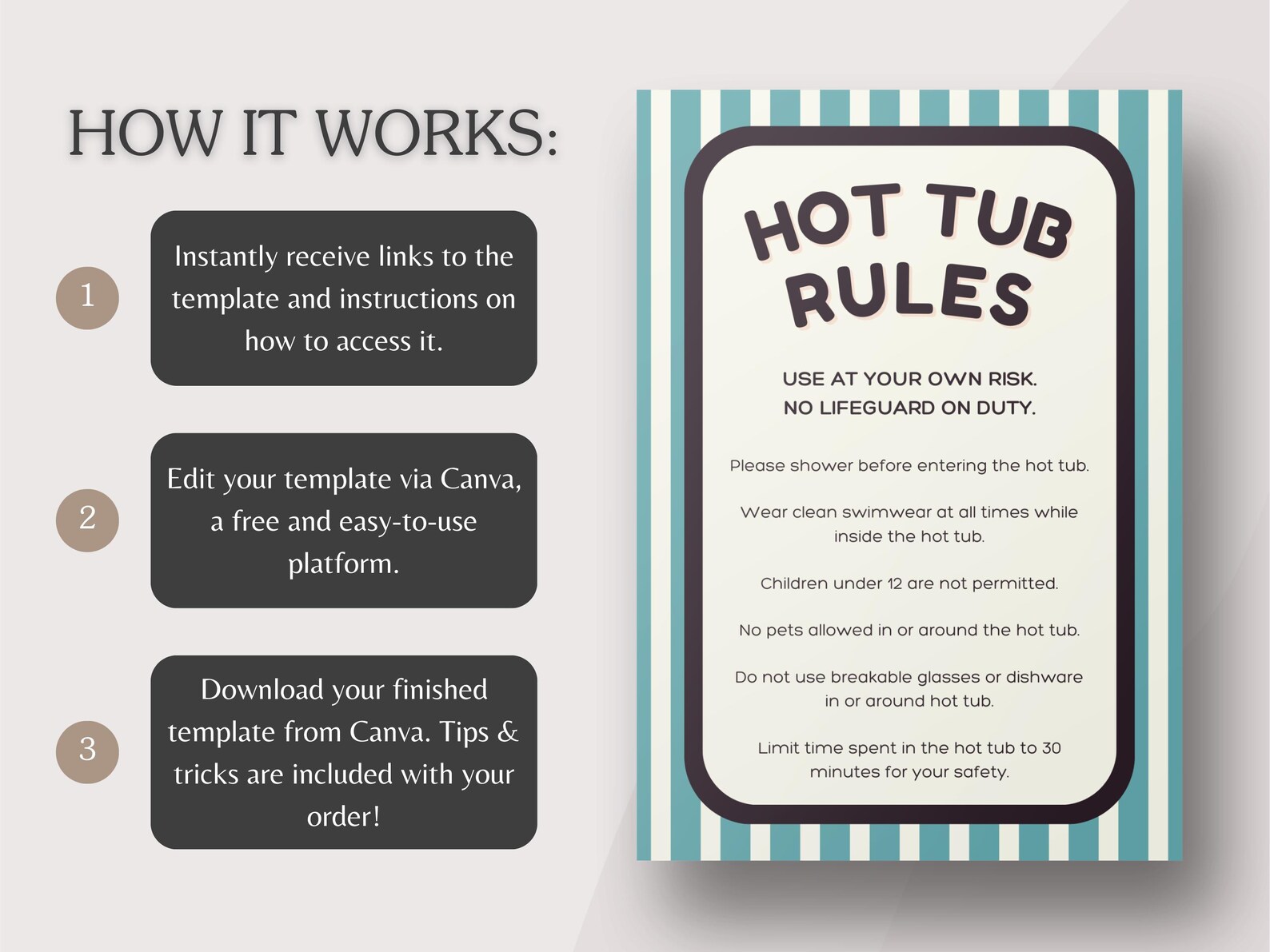 Hot Tub Rules & Safety Sign for Airbnb or VRBO; Customizable Canva ...