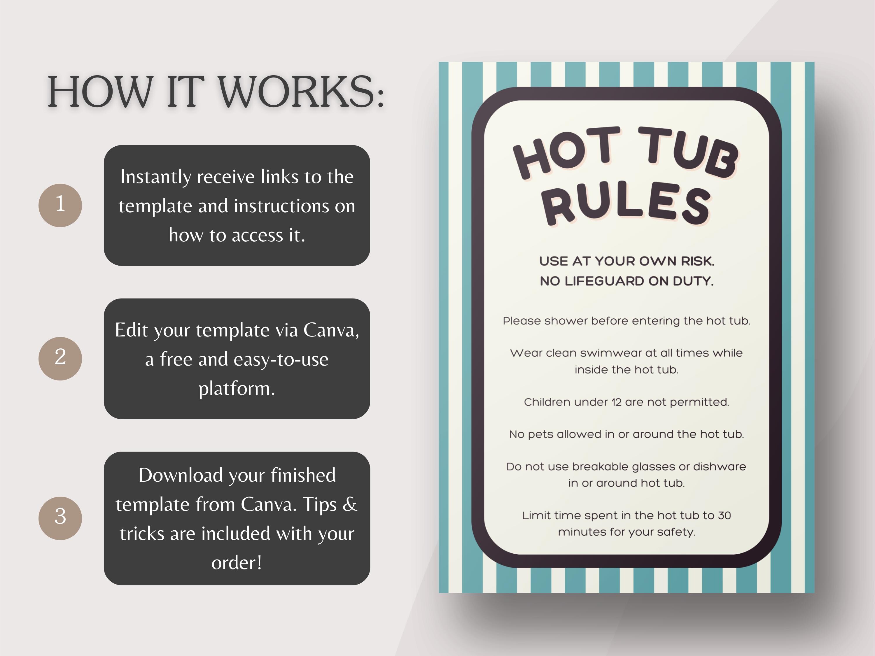 Hot Tub Rules & Safety Sign for Airbnb or VRBO; Customizable Canva ...