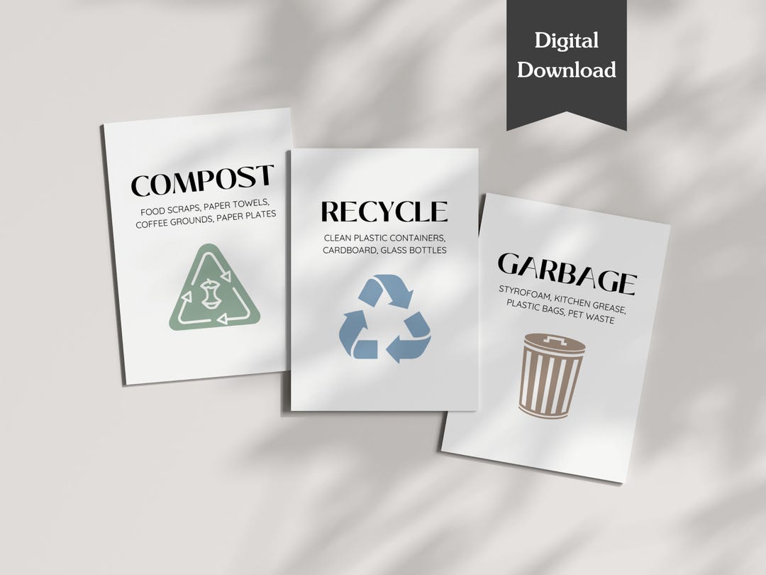 Printable Garbage, Compost, Recycling Info Signs; Trash Sorting Signs ...