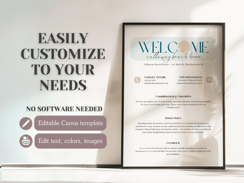 Beach House Airbnb Welcome Sign; Nautical Theme; Printable Template ...