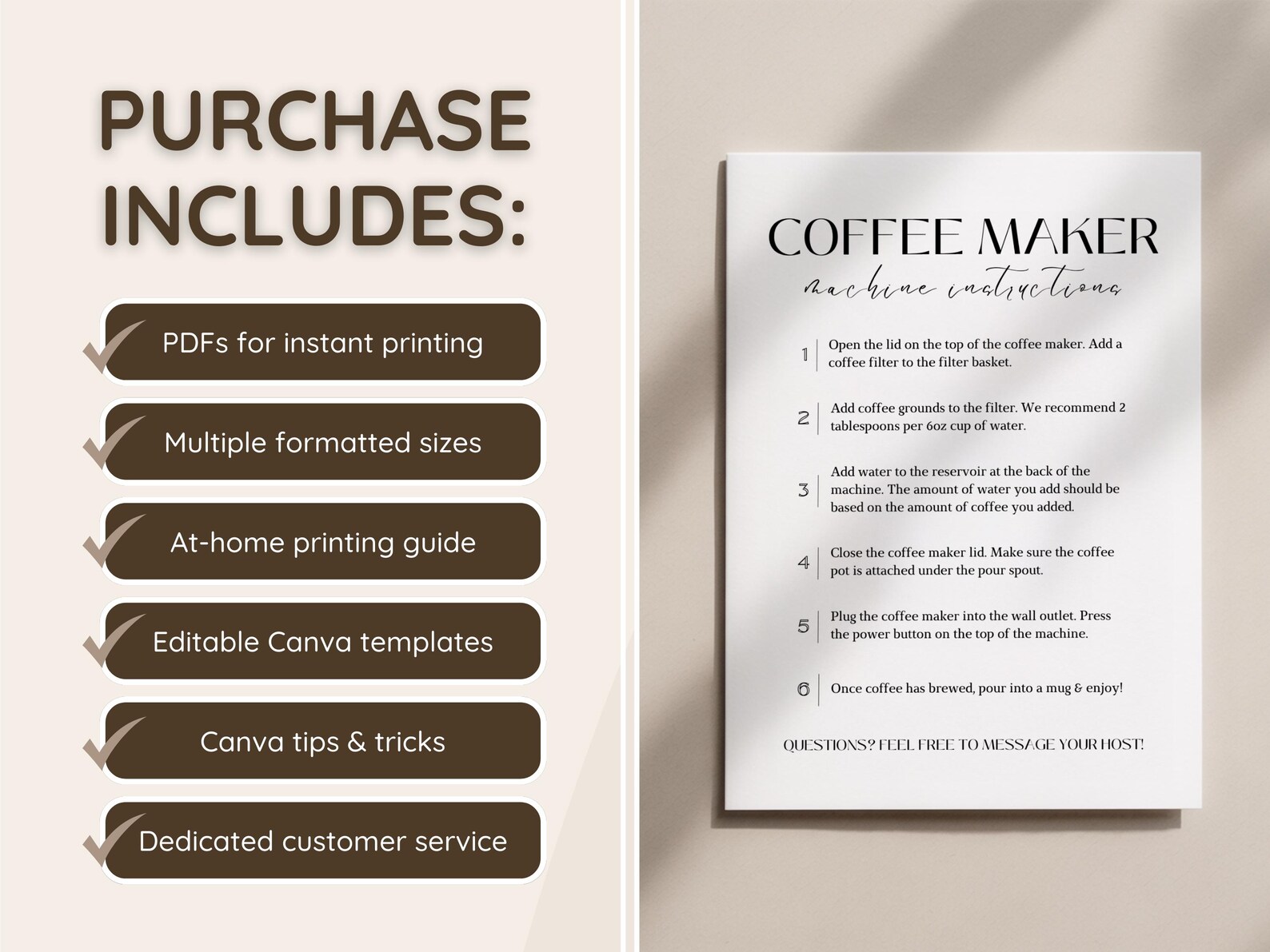 Coffee Machine Instructions Sign for Airbnb Short-term Rental ...