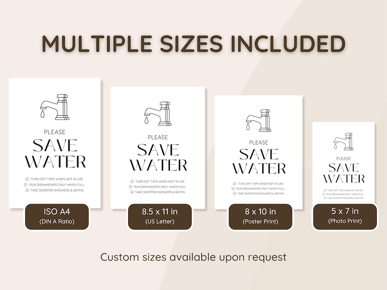Please Save Water Sign for Airbnb; Turn off Taps & Take Short Showers ...