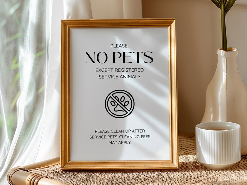 No Pets Allowed Airbnb Sign; Service Animals Only; Please Clean up ...