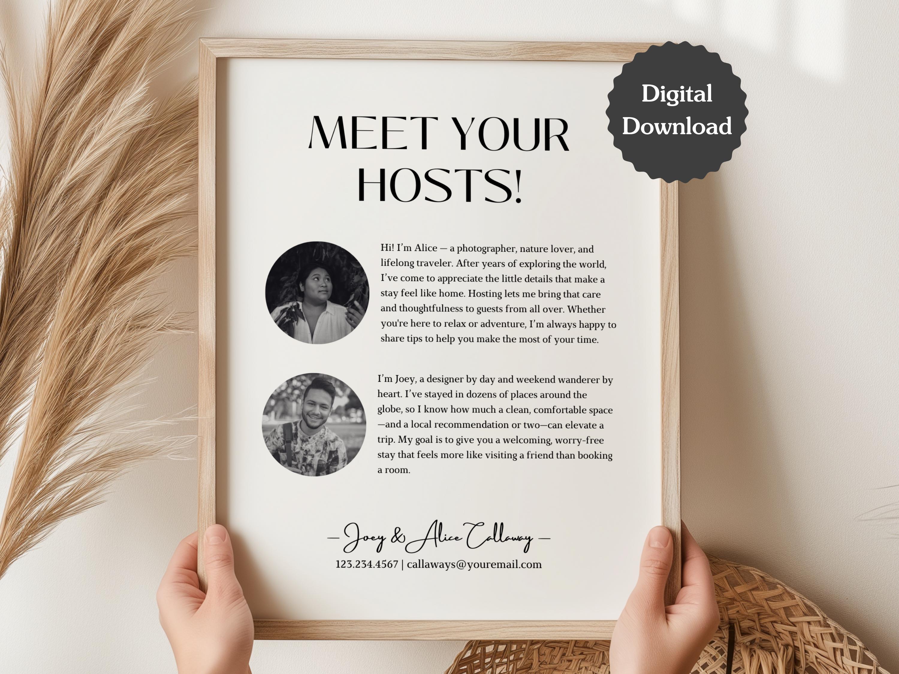 Meet Your Hosts Sign for Airbnb Rental; Welcome and Introduction Sign ...