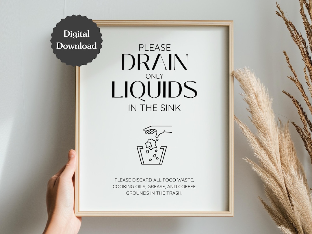 Drain Only Liquids Kitchen Sink Sign | No Food in Sink Sign | Keep ...