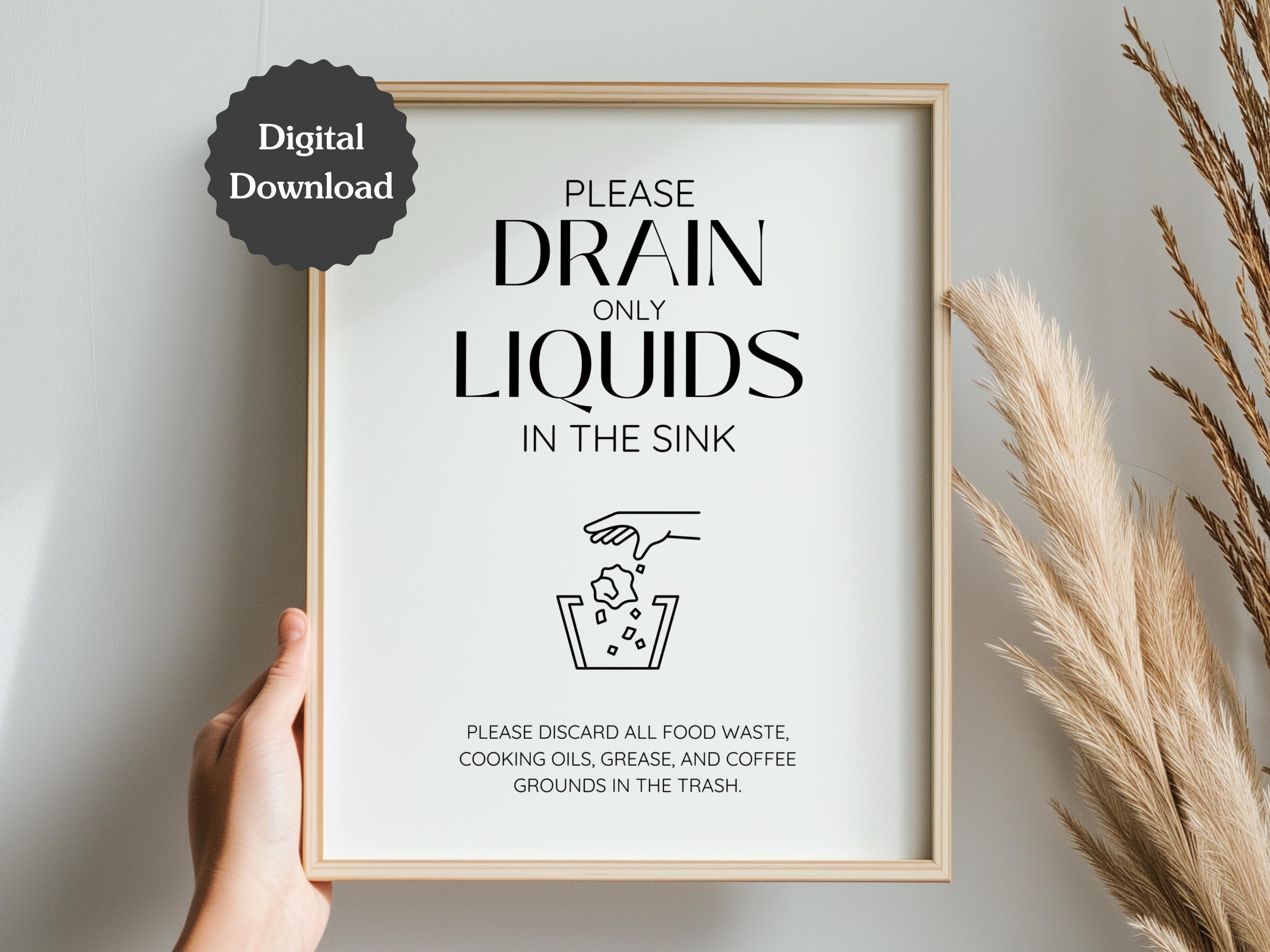 Drain Only Liquids Kitchen Sink Sign | No Food in Sink Sign | Keep ...