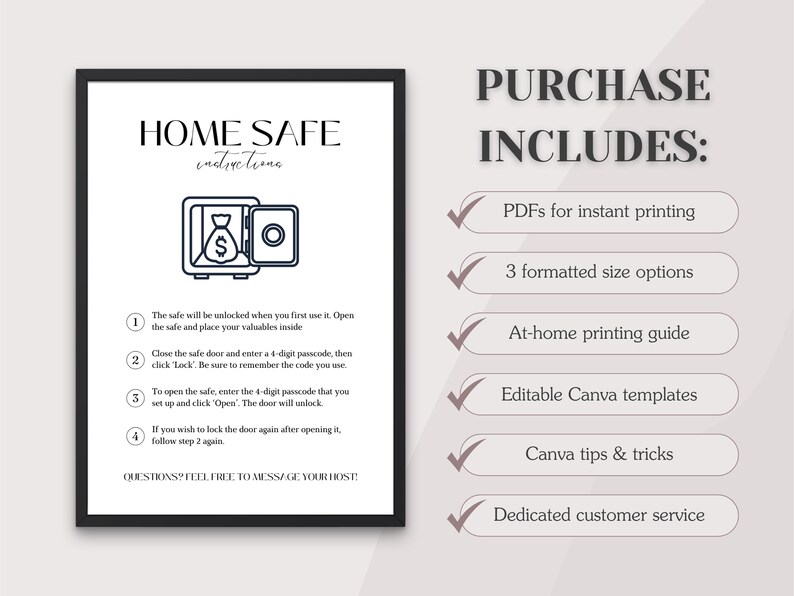 Airbnb Home Safe Operating Guide Sign; Instructions for Using Locker ...