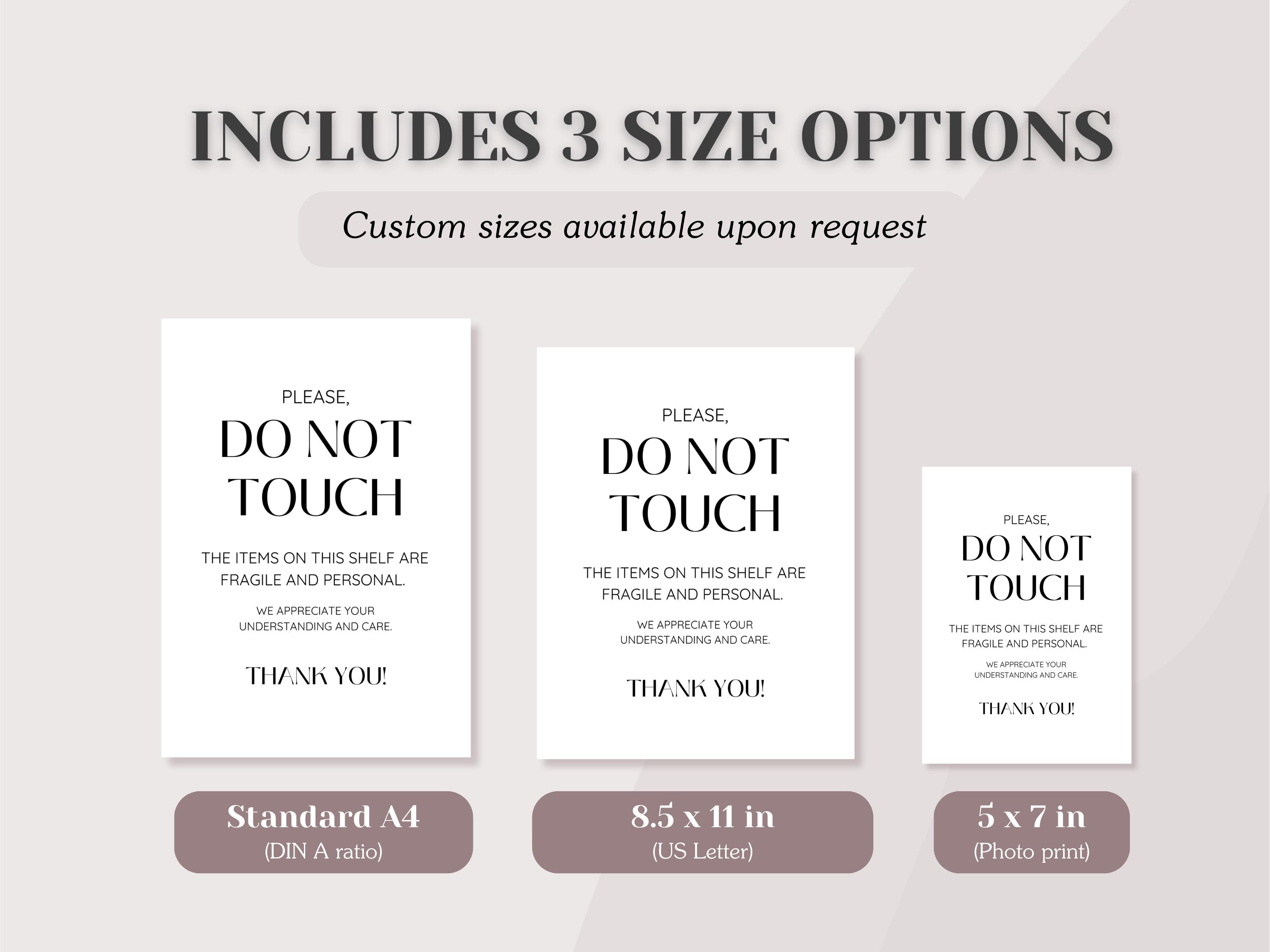 Do Not Touch Shelf Sign; Personal Items Airbnb Sign; Hands Off, Fragile ...