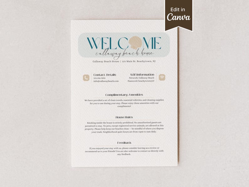 Beach House Airbnb Welcome Sign; Nautical Seaside Shell Ocean Theme ...