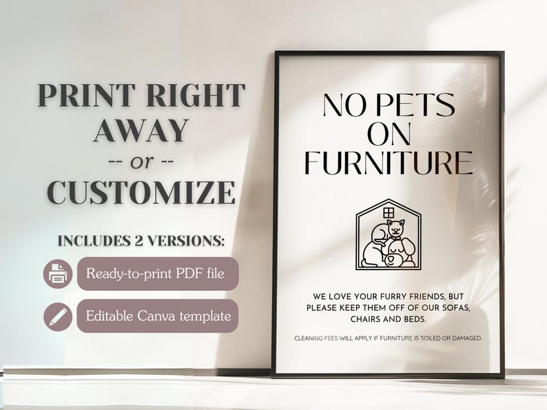 No Pets on Furniture Airbnb Sign; Pets Allowed; Please Clean up After ...