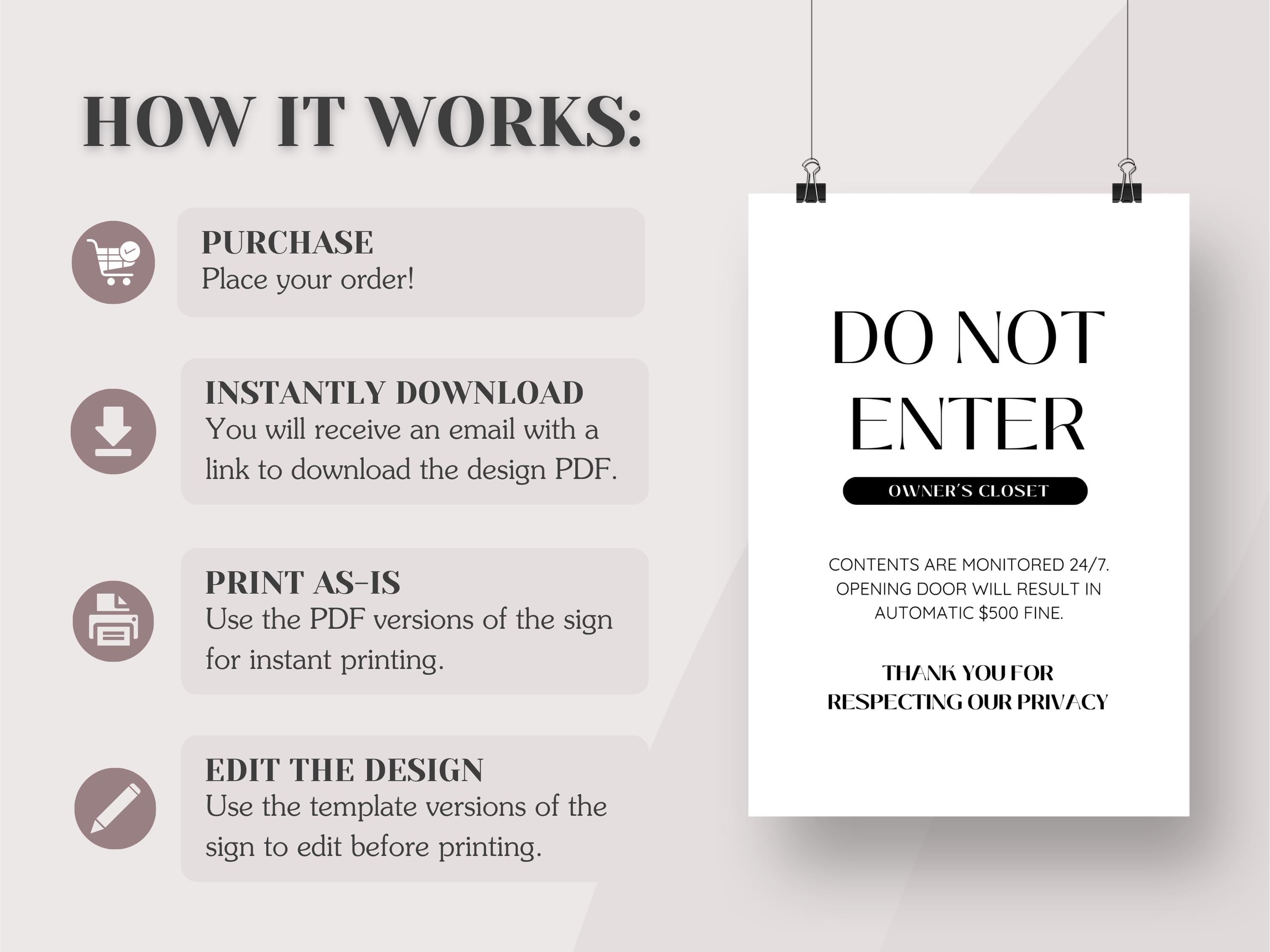 Do Not Enter Owner's Closet Sign; Respect Our Privacy Sign for Airbnb ...