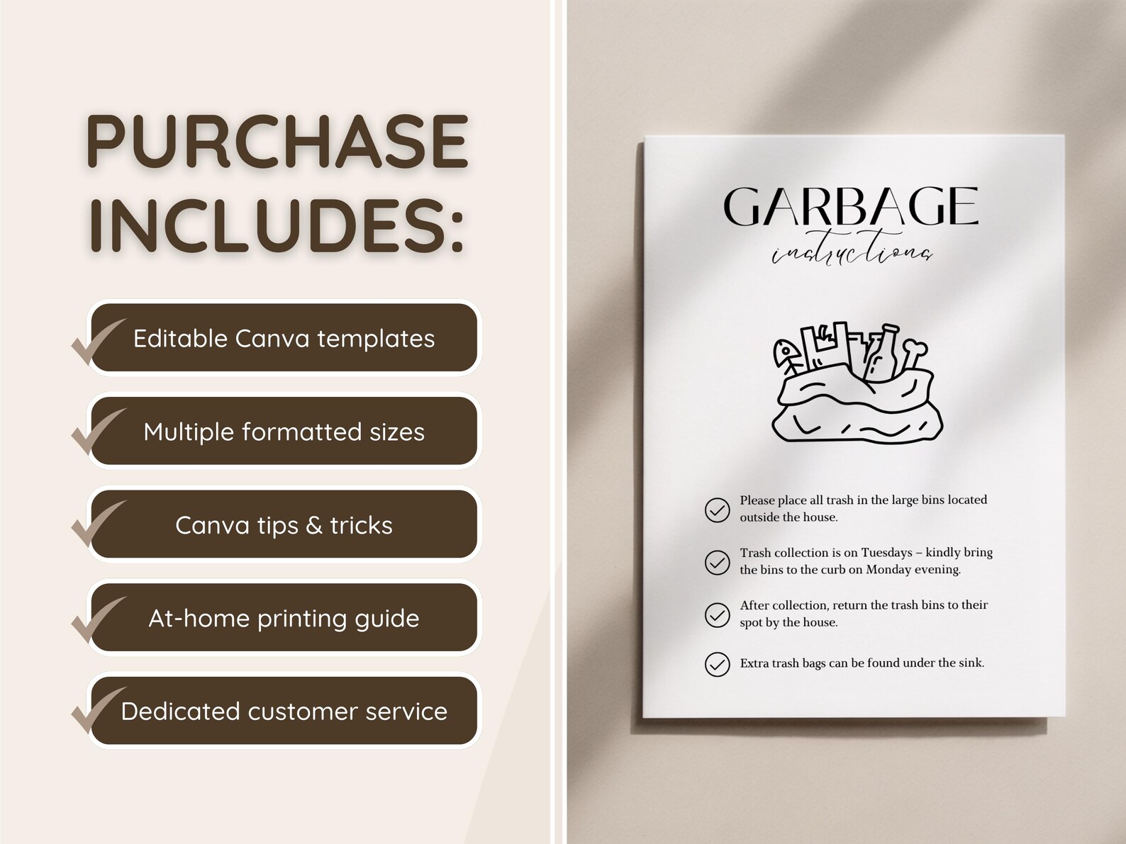 Airbnb Garbage Instructions Sign; Waste Rubbish Trash Sorting Guide for ...
