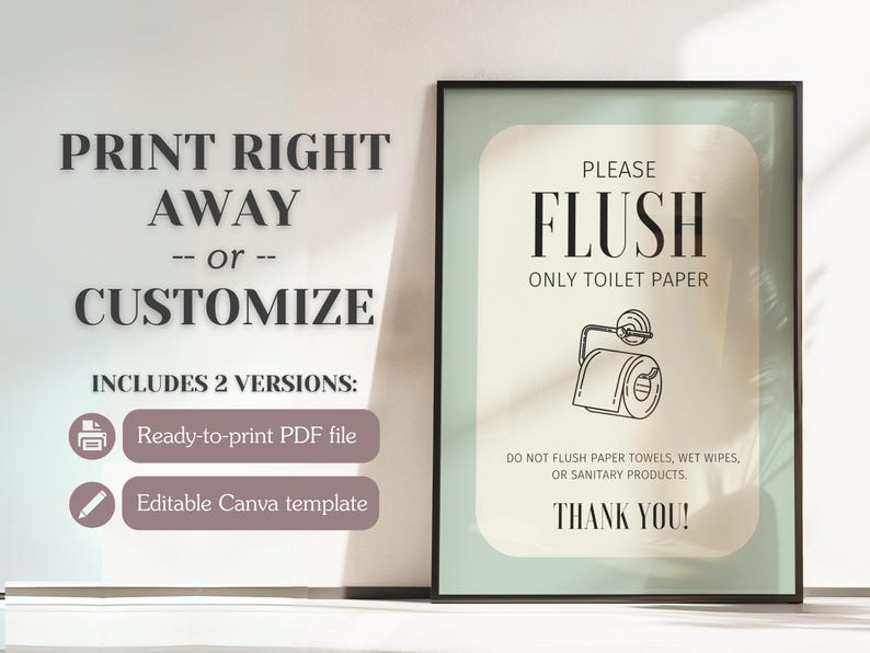 Flush Only Toilet Paper Sign | Airbnb Bathroom Sign | Septic System ...