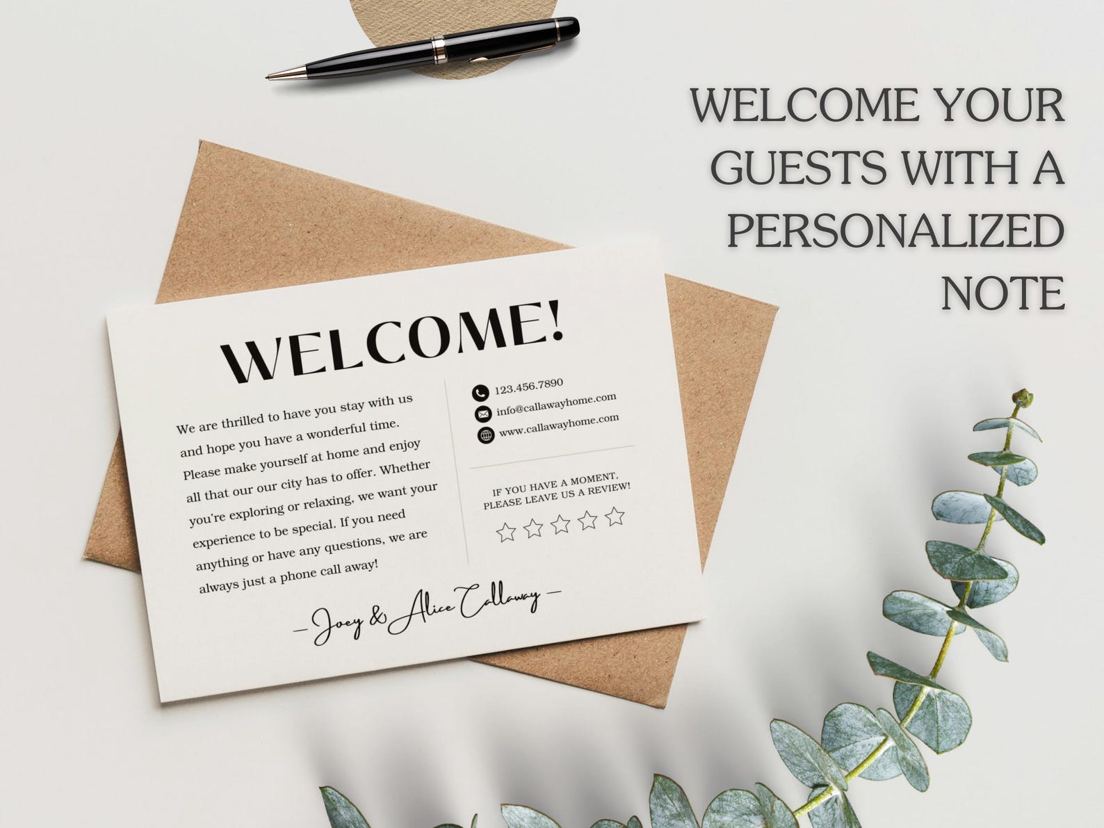 Airbnb Personalized Welcome Note | Visitor Card & Contact Info Sheet ...