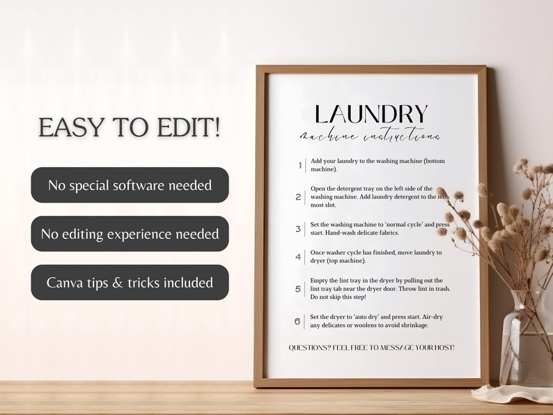 Laundry Instructions Sign for Airbnb | FULLY Customizable on Canva ...