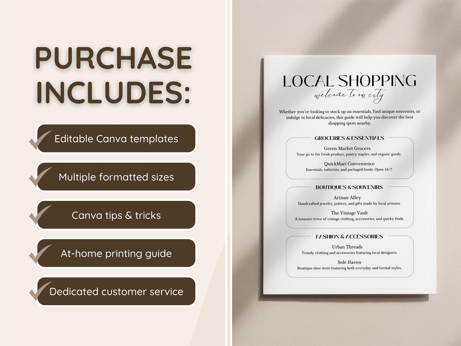 Local Shopping Guide Sign for Airbnb; FULLY Customizable Canva Template ...