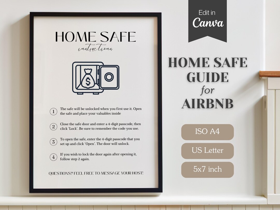 Airbnb Home Safe Operating Guide Sign; Instructions for Using Locker ...