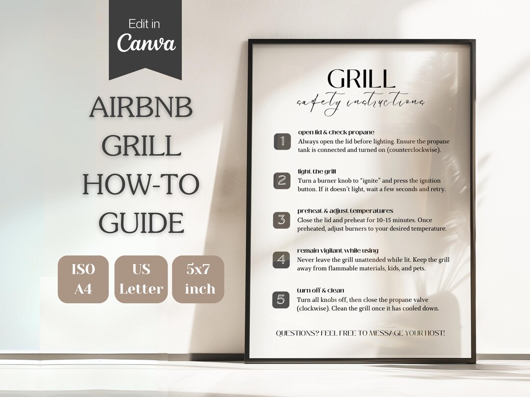Airbnb Barbecue Grill Instructions Sign; Grilling Safety Guide | Fully ...