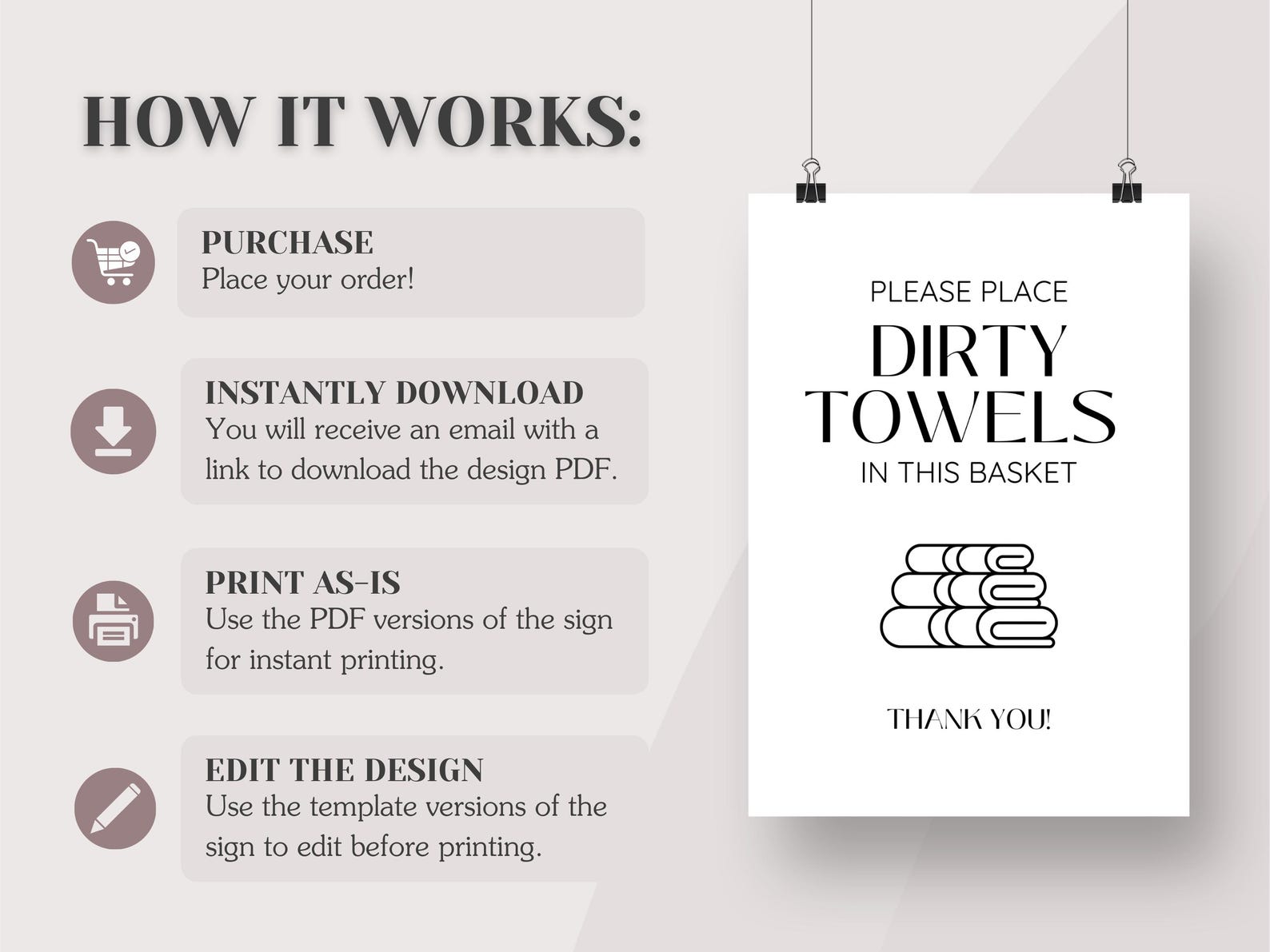 Dirty Towels Go Here Sign Airbnb; Place Used Towels in Basket; Laundry ...