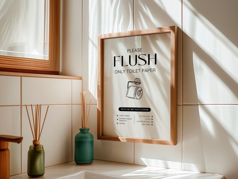 Airbnb Bathroom Sign, Flush Only Toilet Paper | Septic System Sign ...