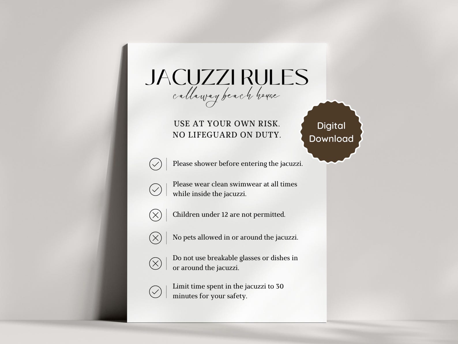 Jacuzzi Rules & Safety Sign for Airbnb or VRBO Rental; Pool + Hot Tub ...