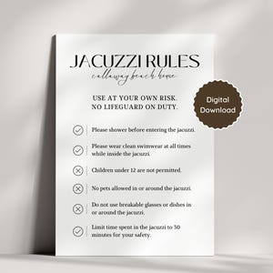 Jacuzzi Rules & Safety Sign for Airbnb or VRBO Rental; Pool + Hot Tub ...