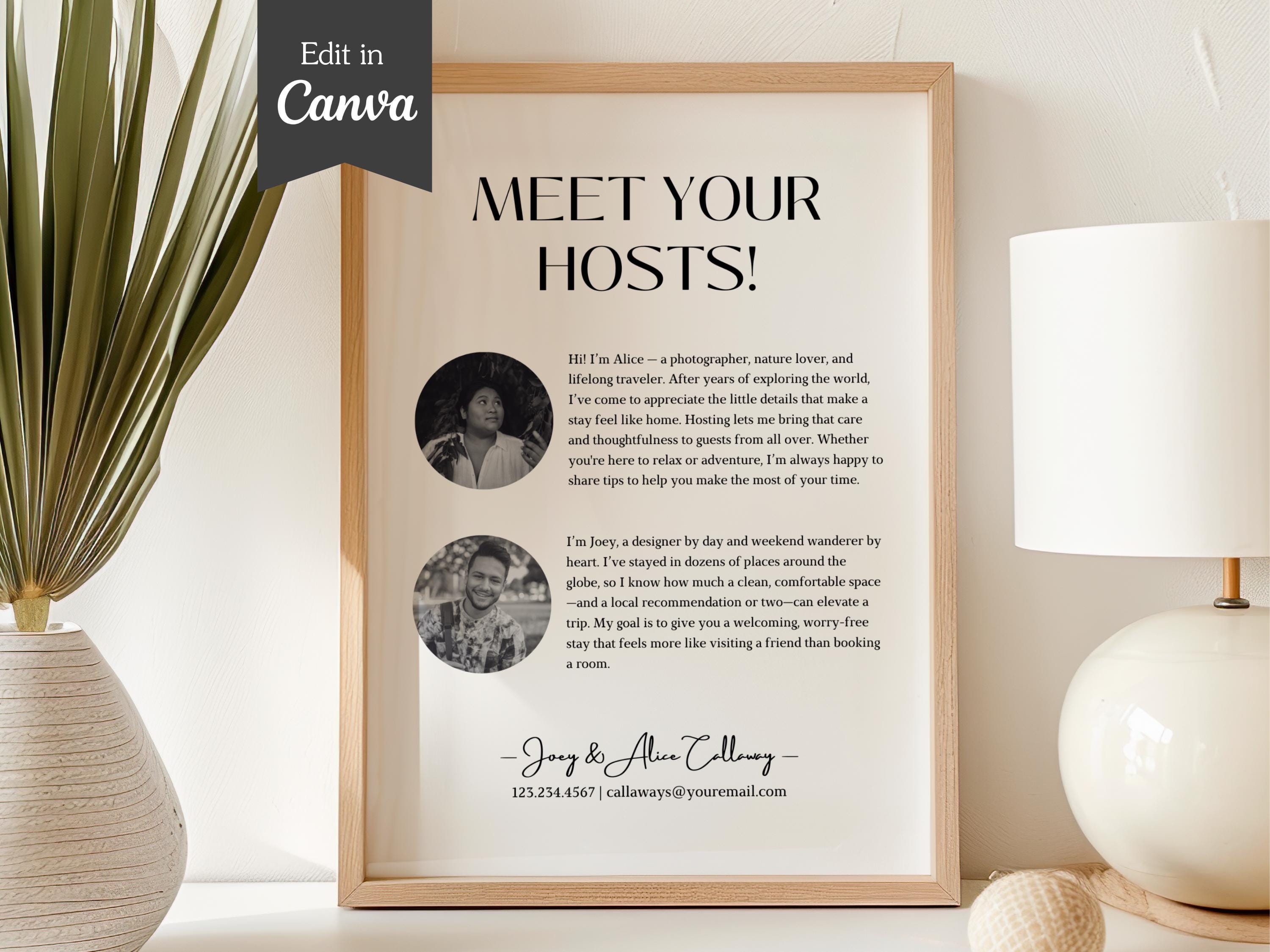 Meet Your Hosts Sign for Airbnb Rental; Welcome and Introduction Sign ...