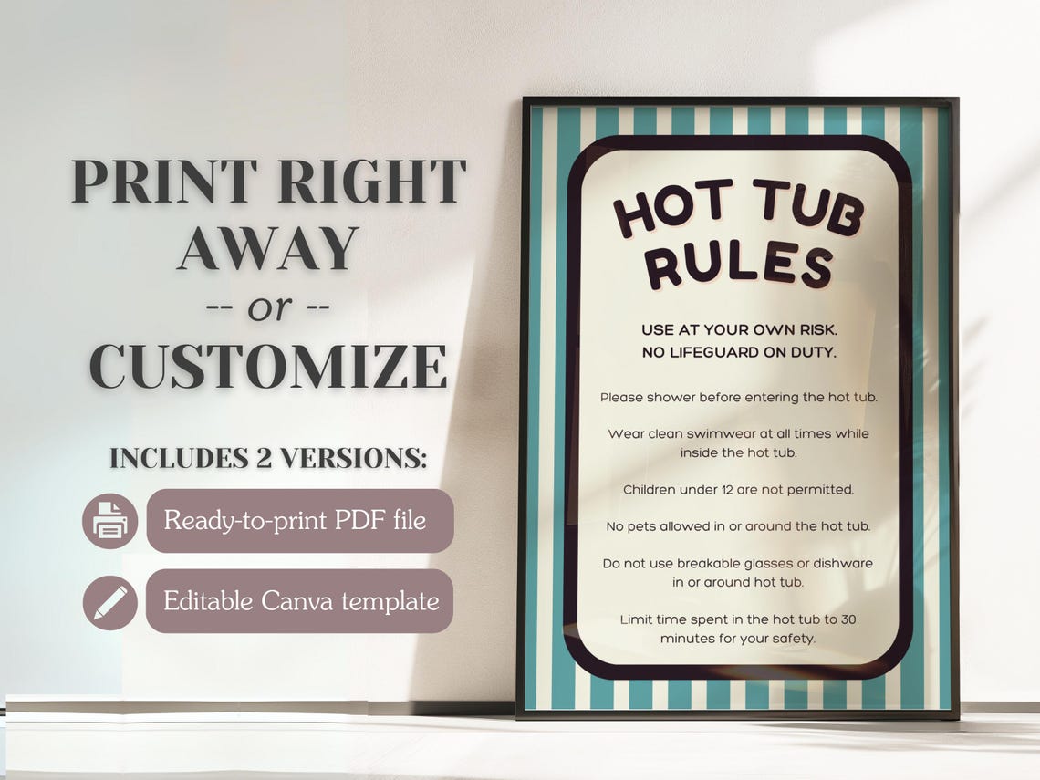 Hot Tub Rules & Safety Sign for Airbnb or VRBO; Customizable Canva ...