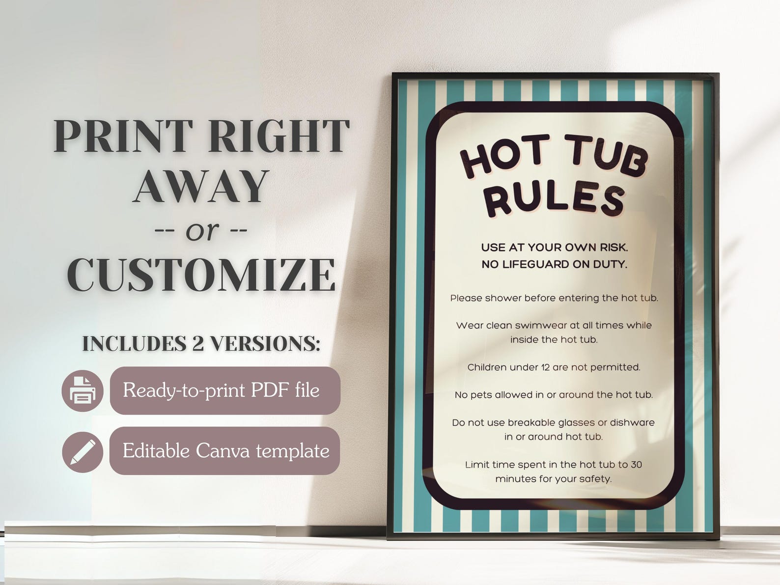 Hot Tub Rules & Safety Sign for Airbnb or VRBO; Customizable Canva ...