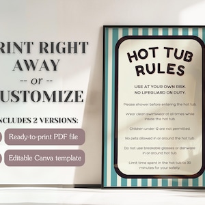 Hot Tub Rules & Safety Sign for Airbnb or VRBO; Customizable Canva ...