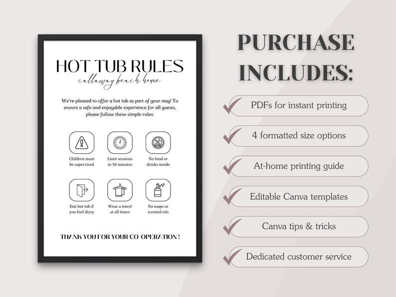 Hot Tub Rules & Safety Sign for Airbnb or Short-term Rental, A4, US ...