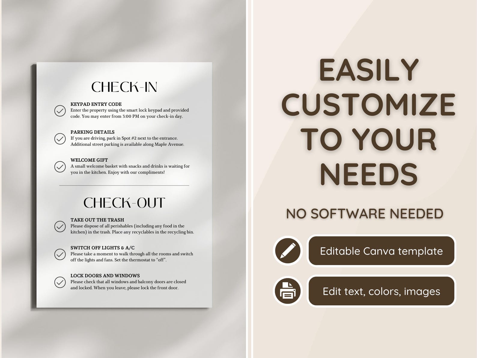 Check-in & Check-out Instructions Sign for Airbnb or VRBO; Customizable ...