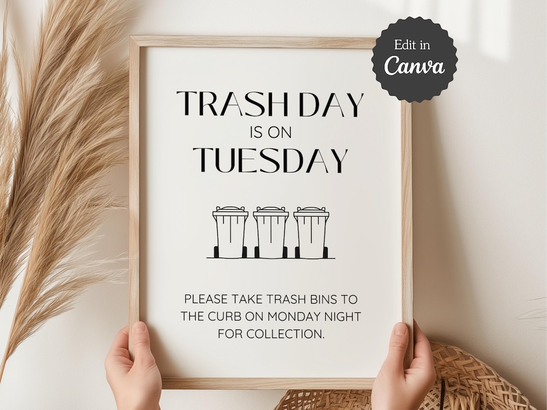 Trash Day Sign; Customizable Canva Template; Garbage, Recycling ...