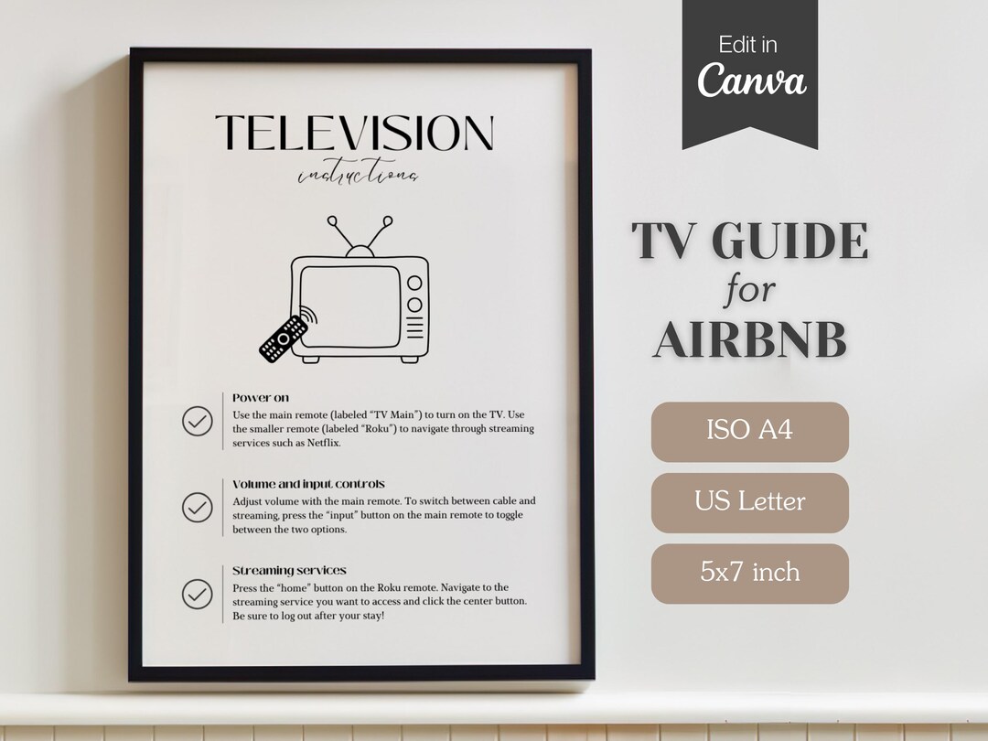 Airbnb Television Instructions Sign Roku TV, Netflix and Channel Guide ...